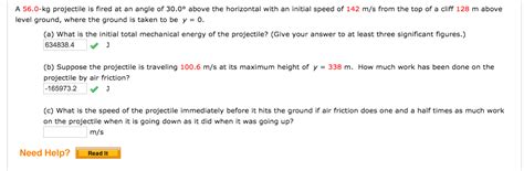 Solved A 56 0 Kg Projectile Is Fired At An Angle Of 30 0°