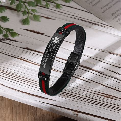 Customized Leather Medical Id Bracelet Personalized Emergency Contact