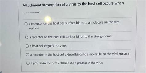 Solved Attachment Adsorption Of A Virus To The Host Cell Chegg