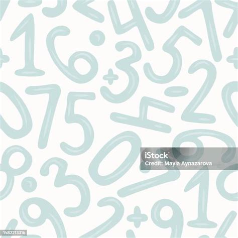 파란색 원활한 패턴 Abc 반복 용지 어린이 교육 끝없는 패턴 보육 배경 수학 요소 인쇄 학교 어린이 글꼴에 손으로 그린 숫자 0명에 대한 스톡 벡터 아트 및 기타 이미지