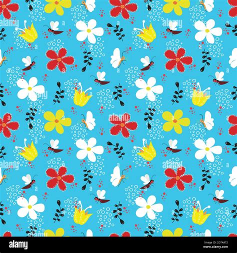 Bees Butterflies And Flowers Seamless Pattern Stock Vector Image And Art