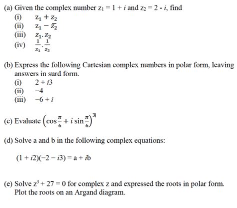 Solved (a) Given the complex number z1=1+i and z2=2−i, find | Chegg.com