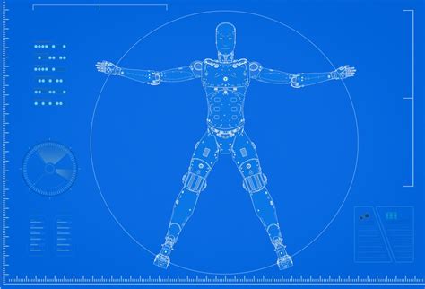 Premium Photo 3d Rendering Cyborg Or Robot Blueprint With Scale On
