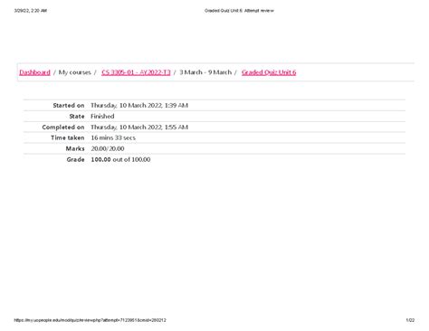 Graded Quiz Unit 6 CS 3305 Web Programming 2 Started On Thursday 10 March 2022 1 39 AM