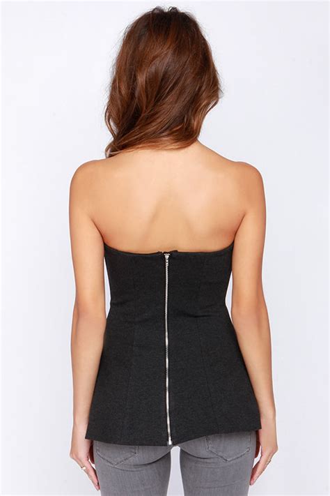 Sexy Strapless Top Charcoal Grey Top Peplum Top 4800