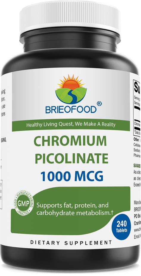Brieofood Chromium Picolinate 1000 Mcg Pills 240 Tablets