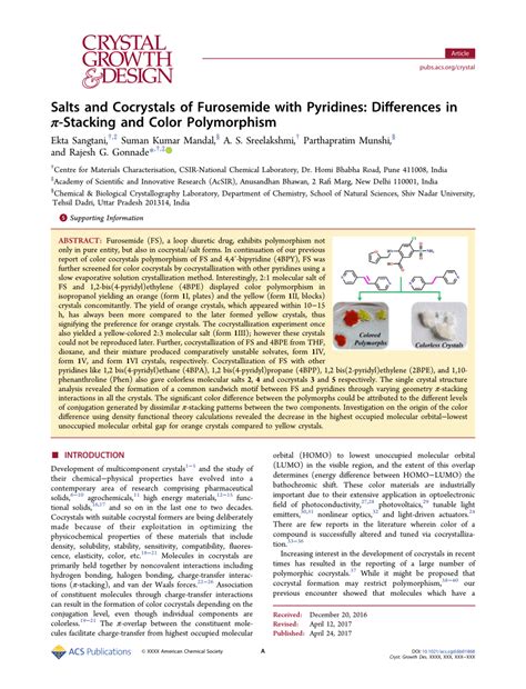 Pdf Salts And Cocrystals Of Furosemide With Pyridines Differences In