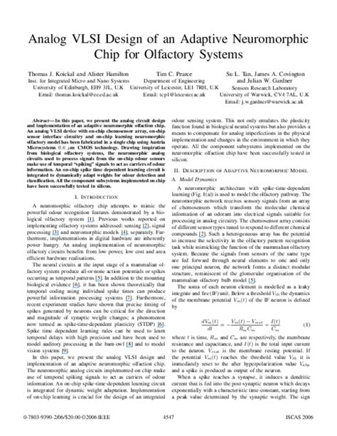pdf analog vlsi design of an adaptive neuromorphic chip for olfactory
