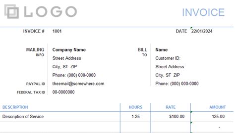 Simple Invoice Hours And Rate Excel Templates Free Download