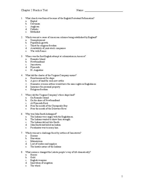 American History Ap Chapter 2 Test Pdf Jamestown Virginia