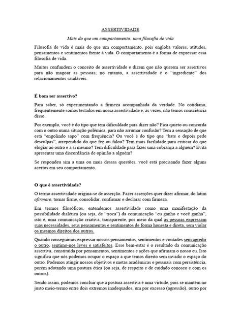 Assertividade E Os Vilões Da Assertividade Pdf Comunicação Pensamento