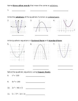 Quadratic Functions Solve Write Equations By Algebra Avenue TPT