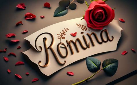 Romina Name Illustration With Red Rose 3d Render