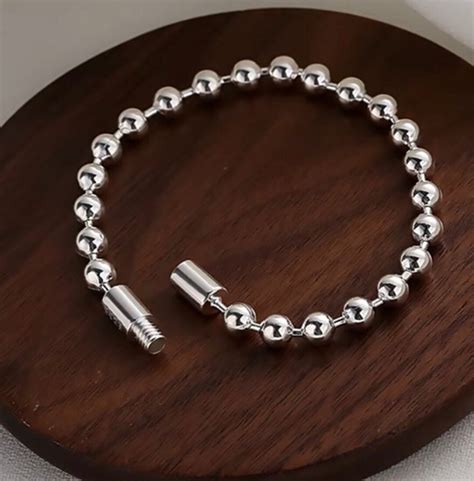 5mm Sterling Silver Bead Bracelet Silver Bead Chain Bracelet Silver