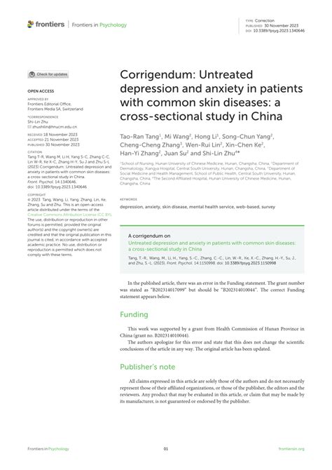 Pdf Corrigendum Untreated Depression And Anxiety In Patients With