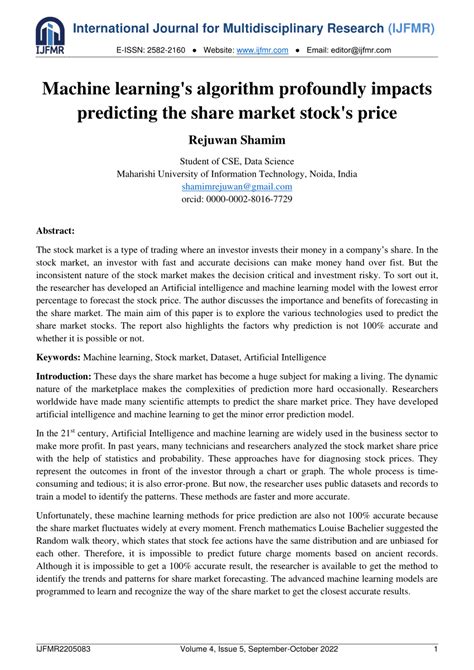 Pdf Machine Learnings Algorithm Profoundly Impacts Predicting The Share Market Stocks Price