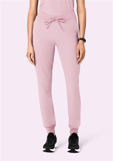 Womens Mid Rise 9 Pocket Jogger Scrub Pants Pink Pearl Mandala Scrubs