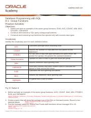 DP 8 1 Practice.pdf - Database Programming with SQL 8-1: Group Functions Practice Activities ...