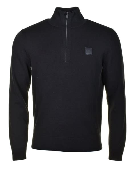 Boss Kanobix Knitted Quarter Zip Black Ragazzi Clothing