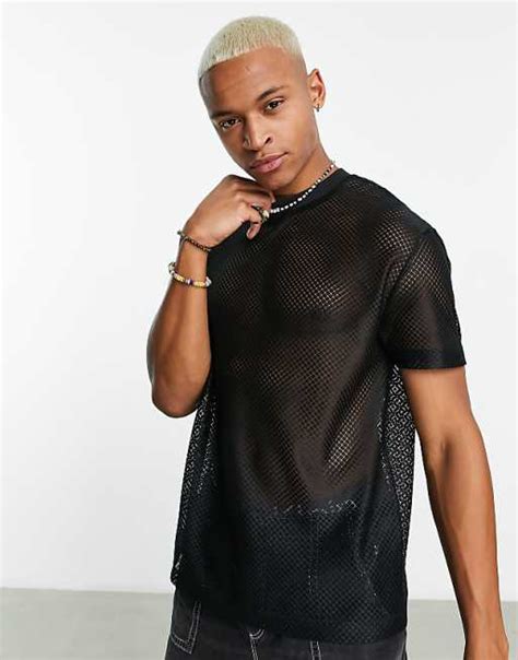 Asos Design Relaxed T Shirt In Black Mesh Asos