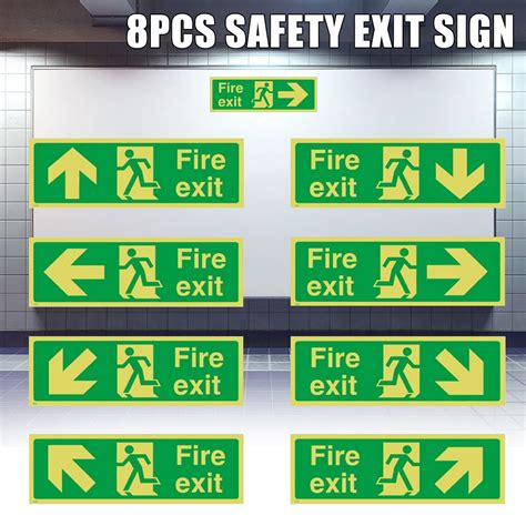 8pcs Photoluminescent Fire Exit Sign 300x100mm Pla Grandado