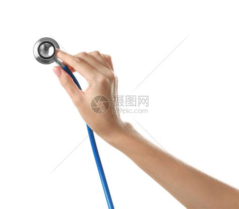 白色背景上带医用听诊器的女手高清图片下载 正版图片505448713 摄图网