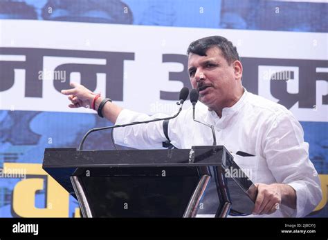 AAP Leader Sanjay Singh During His Speech At A Protest Held By The Aam Aadmi Party Against The