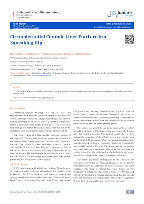 Pdf Circumferential Ceramic Liner Fracture In A Squeaking Hip Riaz