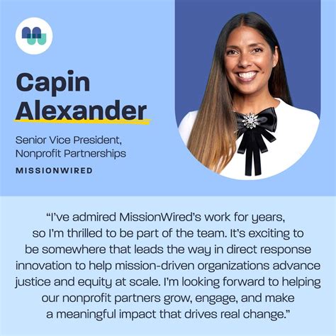 Were Thrilled To Welcome Capin Alexander As Our New Senior Vice President Of Nonprofit
