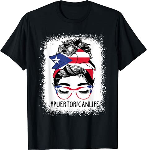 Women S Puerto Rican Life Messy Bun Hair Puerto Rico Flag T Shirt Black
