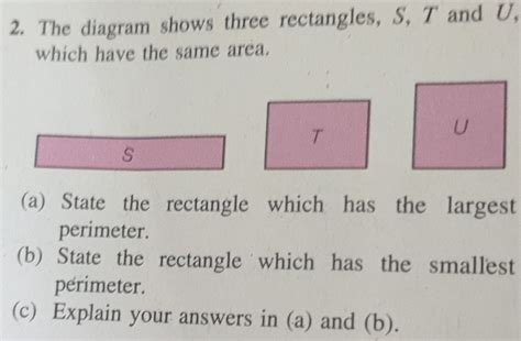 Solved 2 The Diagram Shows Three Rectangles S T And U Which Have The Same Area T U A
