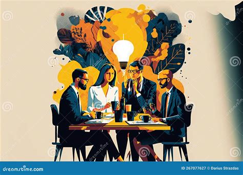 Illustration Of Many Business People Collaborating Solving Problems Stock Illustration