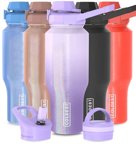 Coldest Sports Water Bottle 3 Insulated Lids Chug Lid Straw Lid
