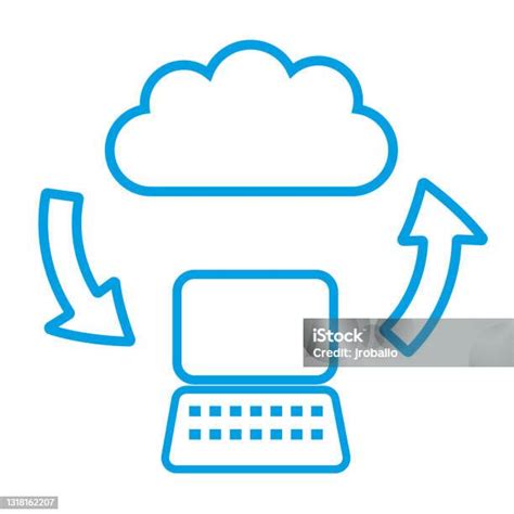 矢印付きのコンピュータと雲ファイルのアップロードとダウンロードベクトル図 つながりのベクターアート素材や画像を多数ご用意 つながり