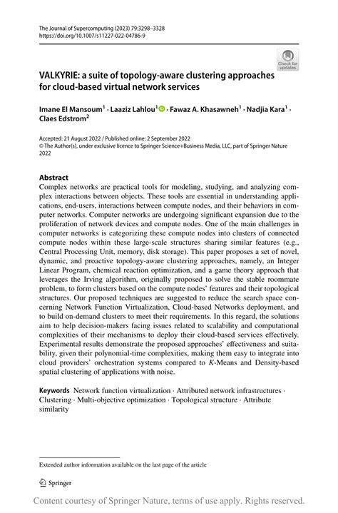 Valkyrie A Suite Of Topology Aware Clustering Approaches For Cloud Based Virtual Network