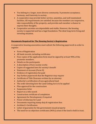 Types Features Functions Registration Of Housing Societies Pdf