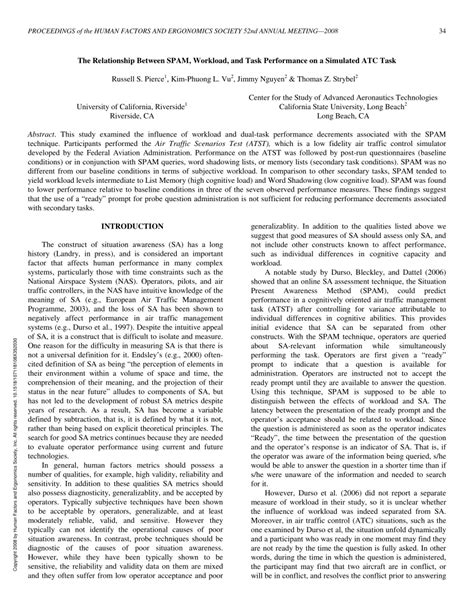 Pdf The Relationship Between Spam Workload And Task Performance On A Simulated Atc Task