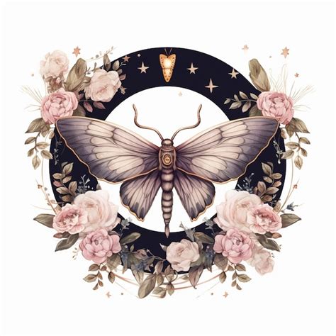 Premium Ai Image A Moth With A Circle Of Flowers On It