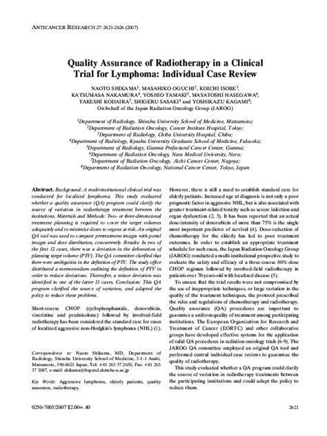Pdf Quality Assurance Of Radiotherapy In A Clinical Trial For
