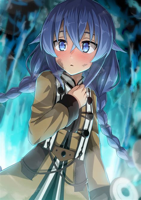 Safebooru 1girl Blue Eyes Blue Hair Blush Braid Brown Coat Bruise