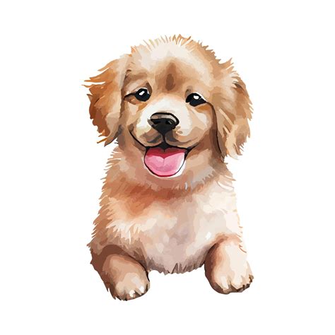 귀여운 골든 리트리버 강아지 수채화 흰색 배경에 고립 사랑스러운 개 동물 드로잉 그래픽 디자인 애완 동물 초상화 벡터 일러스트