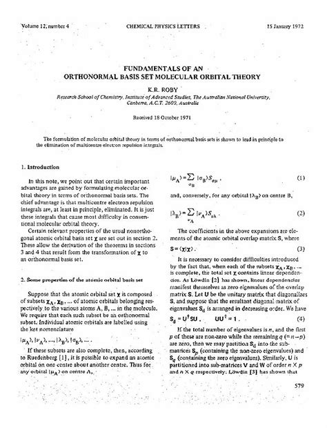 Pdf Fundamentals Of An Orthonormal Basis Set Molecular Orbital Theory