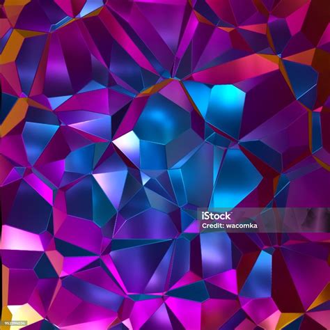 3d 렌더링 추상 결정된 배경 구겨진 홀로그램 호 일 금속 질감 반사 다각형 면 구조 무지개 빛깔의 보라색 크리스탈 네온 스펙트럼 밝은 색상 팔레트 0명에 대한 스톡 사진