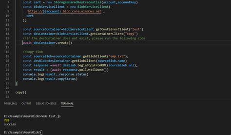 how to copy a blob in azure to another container with node sdk stack