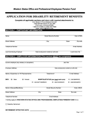 Fillable Online Application For Disability Retirement Benefits Fax