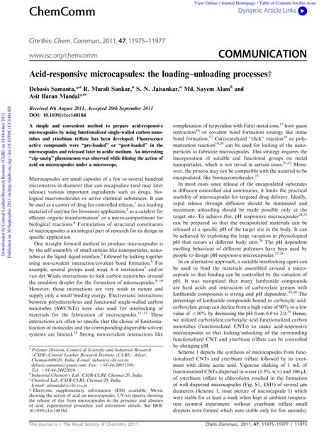 pdf acid responsive microcapsules the loading unloading processes