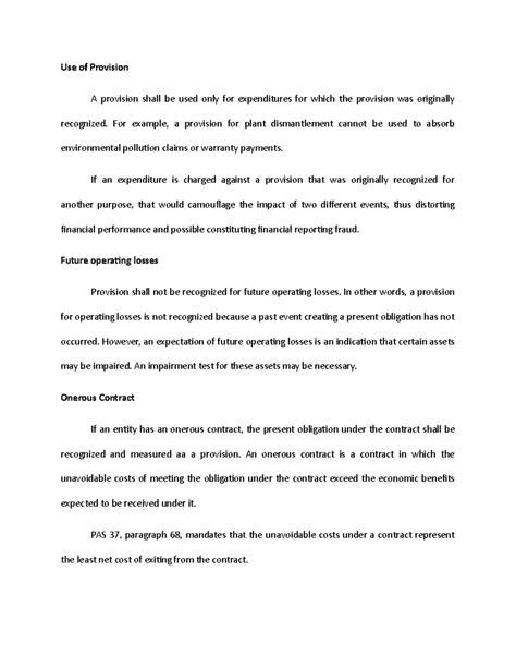 Use Of Provision Intermediate Accounting 3 Use Of Provision A