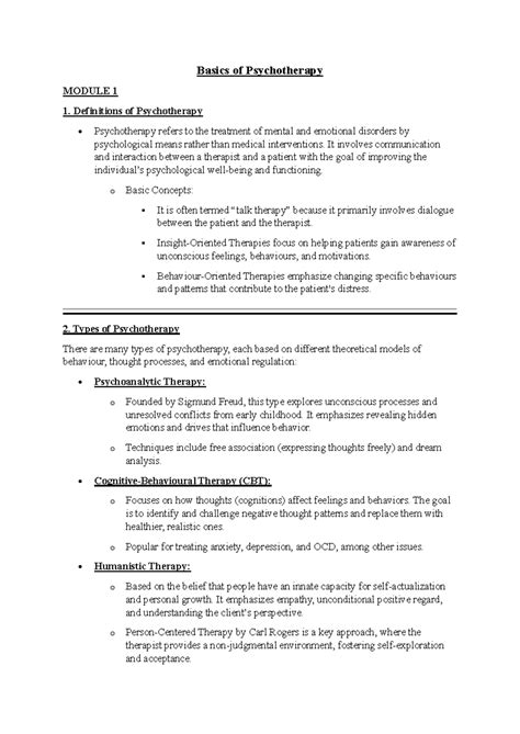 Basics Of Psychotherapy Notes Basics Of Psychotherapy Module 1 1