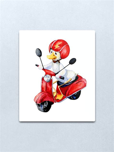 Lámina Metálica Pato De Dibujos Animados En Una Moto Ilustración