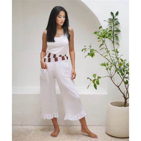 Crop Pant 34 Leg Pockets Capri Mid Calf Elasticized Waist Band